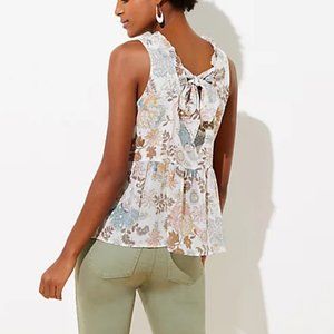 LOFT | Tops | Loft Shimmer Floral Tie Back Peplum Shell | Poshmark